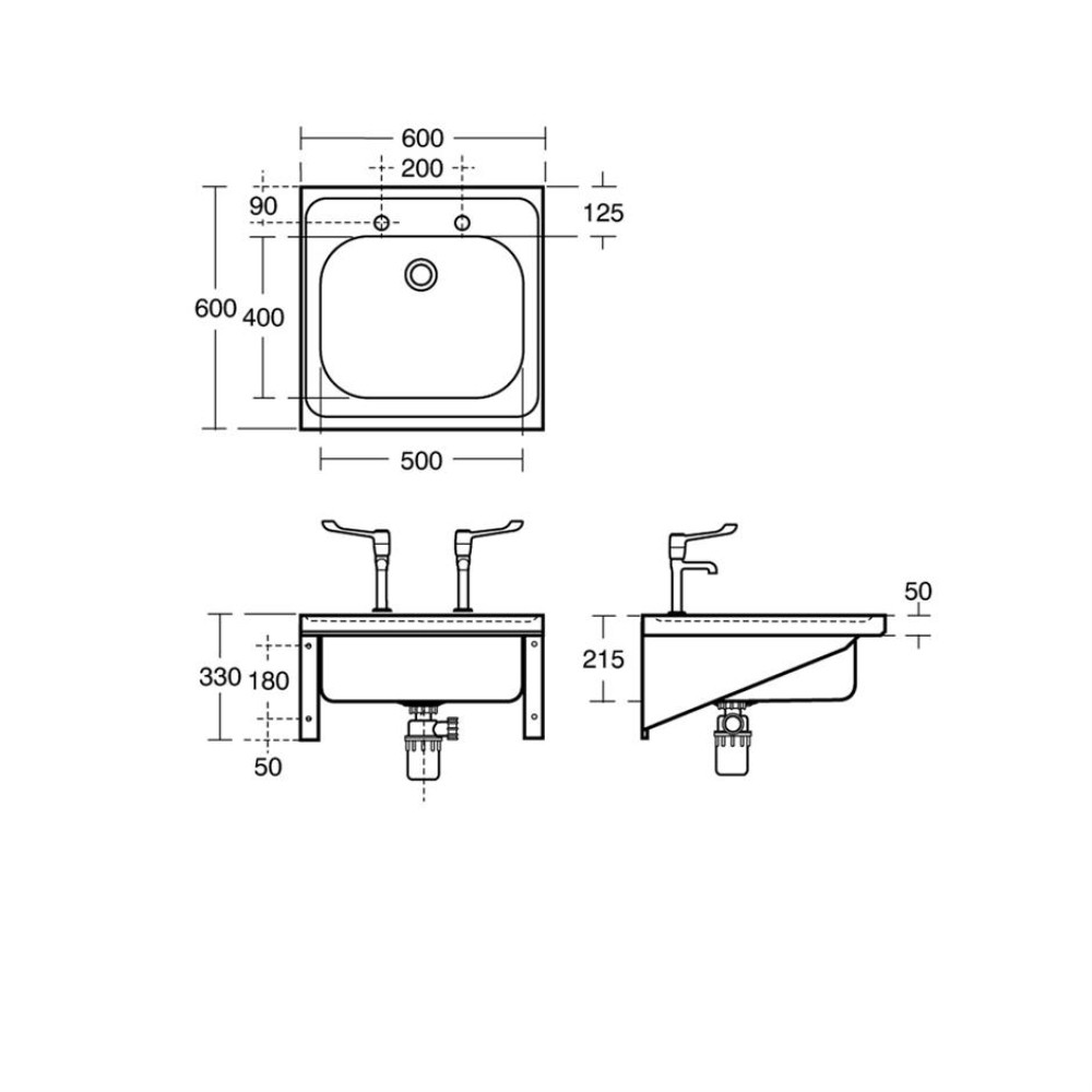 Doon Sink 60x60cm Single Bowl, 2 Taphole