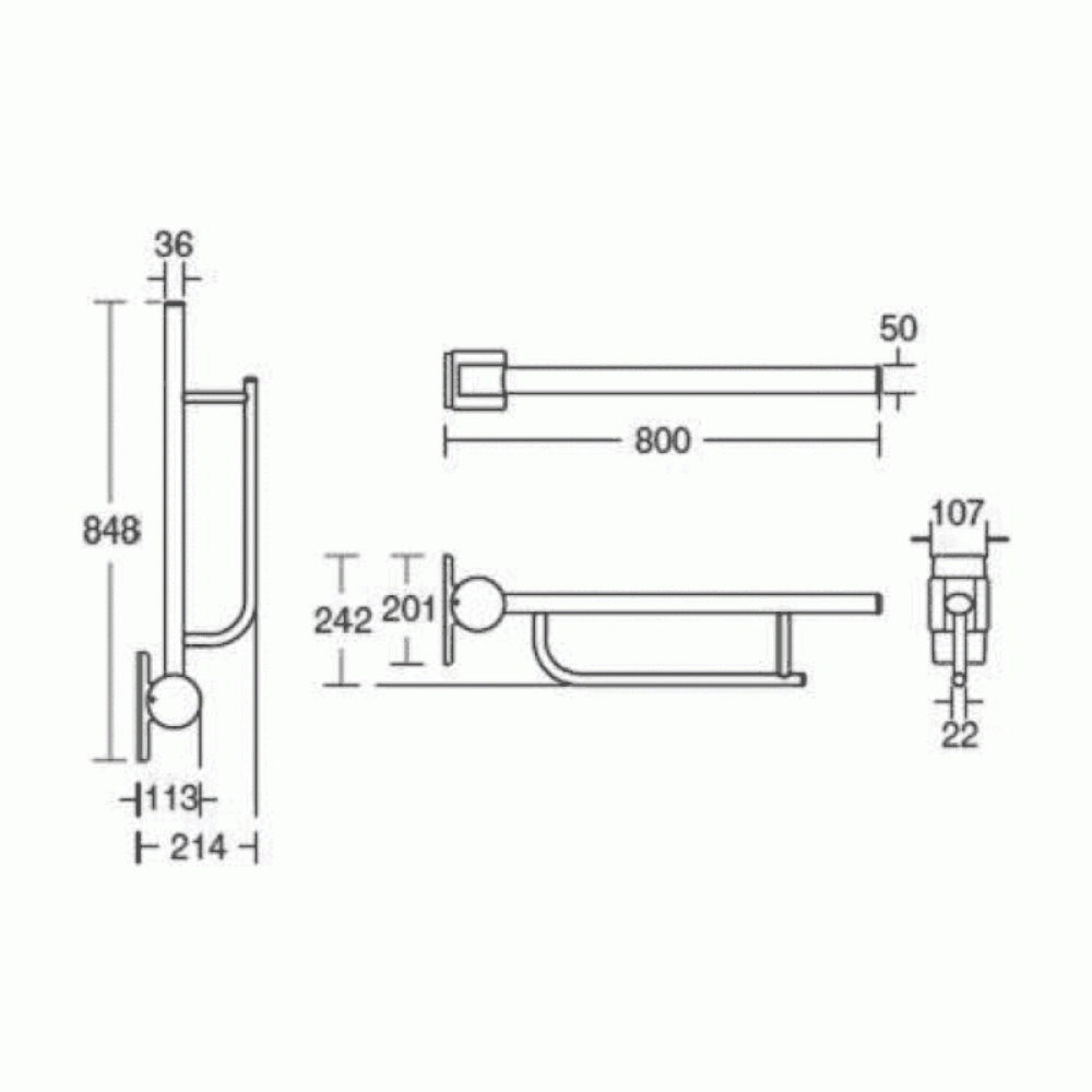 Contour 21 Hinged Arm Wall Support Rail - 80cm